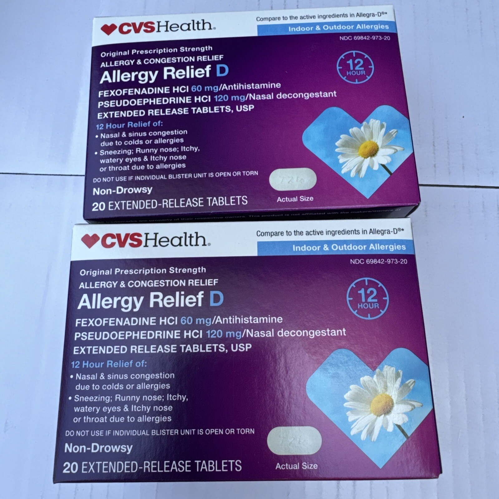 CVS Health 2 Boxes, 40 Tablets Non-Drowsy Allergy Relief-D 12 Hour ...