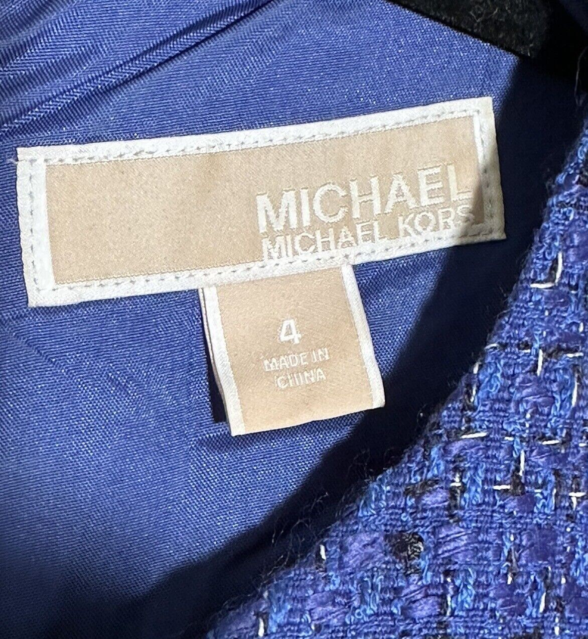 Michael Kors Blue Tweed Black Patent Leather Stripe A… - Gem