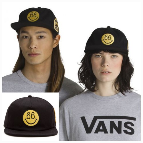 VANS Unisex Smiley 66 UNSTRUCTURED HAT Flat Bill Snapback BLACK Cotton ...
