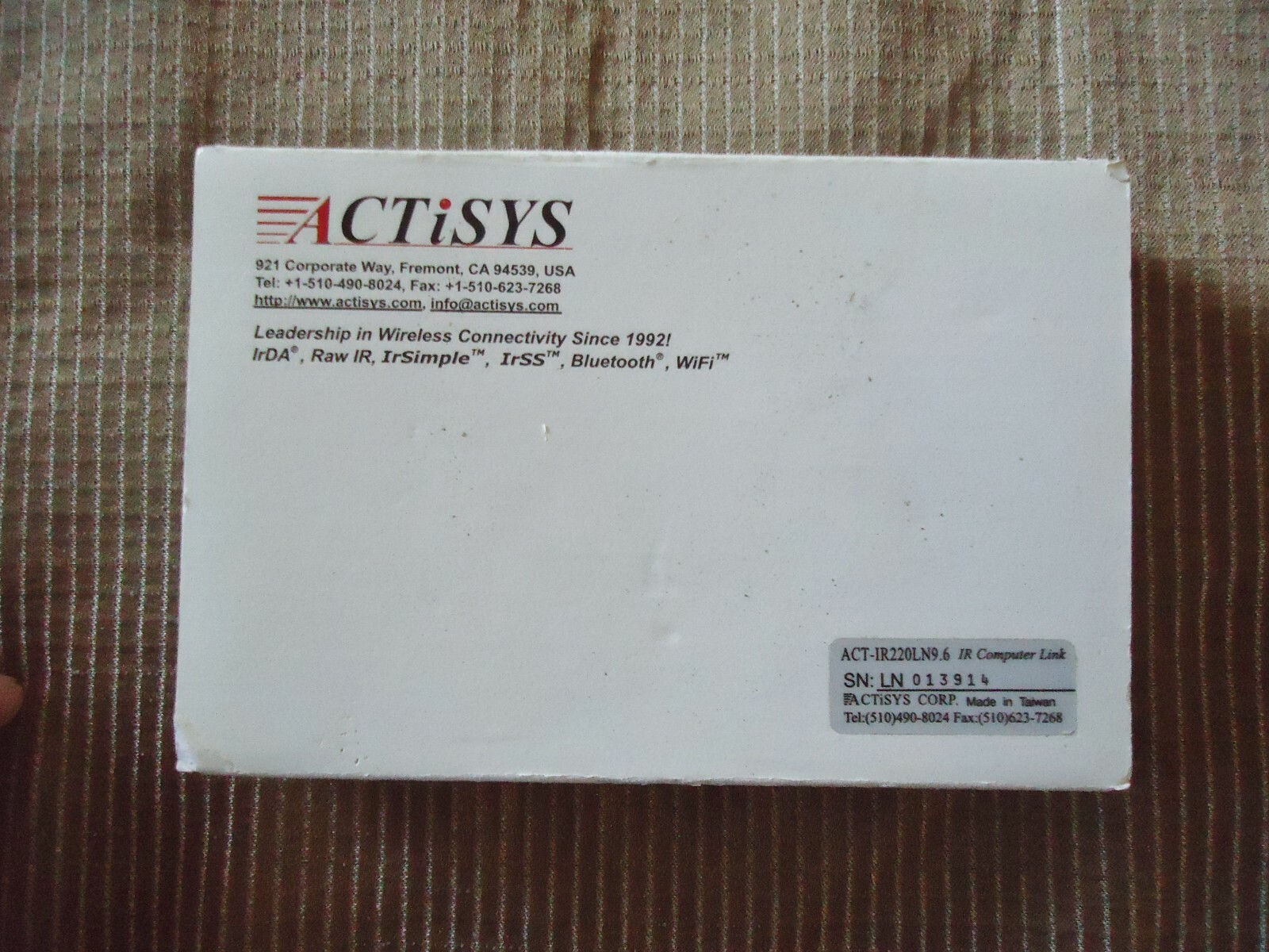 NEW ACTISYS ACT-IR220LN9.6 IR COMPUTER LINK S/N LN013914 MADE IN TAIWAN ...