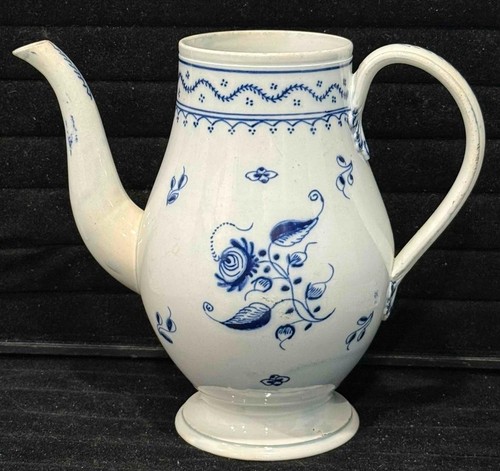 Antique English Blue Floral Decorated Pearlware Coffee Pot, No Lid, c ...
