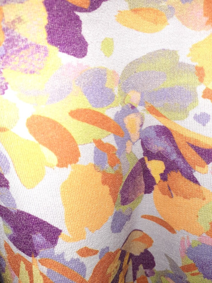 LOGO Lori Goldstein Sz L Shirt Top Purple Green Orange Floral 3/4 ...
