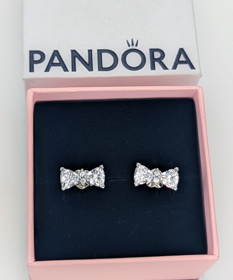 New 100% Authentic PANDORA 925 Ale cz Sparkling Bow Stud Earrings ...