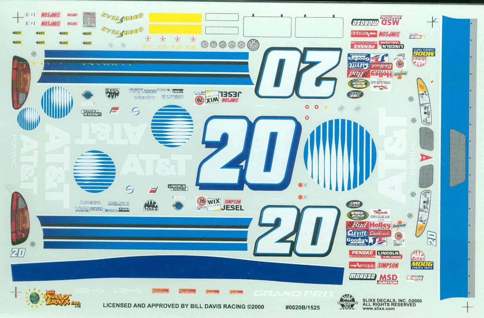 SLIXX NASCAR DECAL 2000 MIKE BARKOWSKI #20 AT&T PONTIAC GRAND PRIX ...
