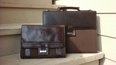 Cutter & Buck Leather & Canvas Portfolio Attache Briefcase & Toiletries ...