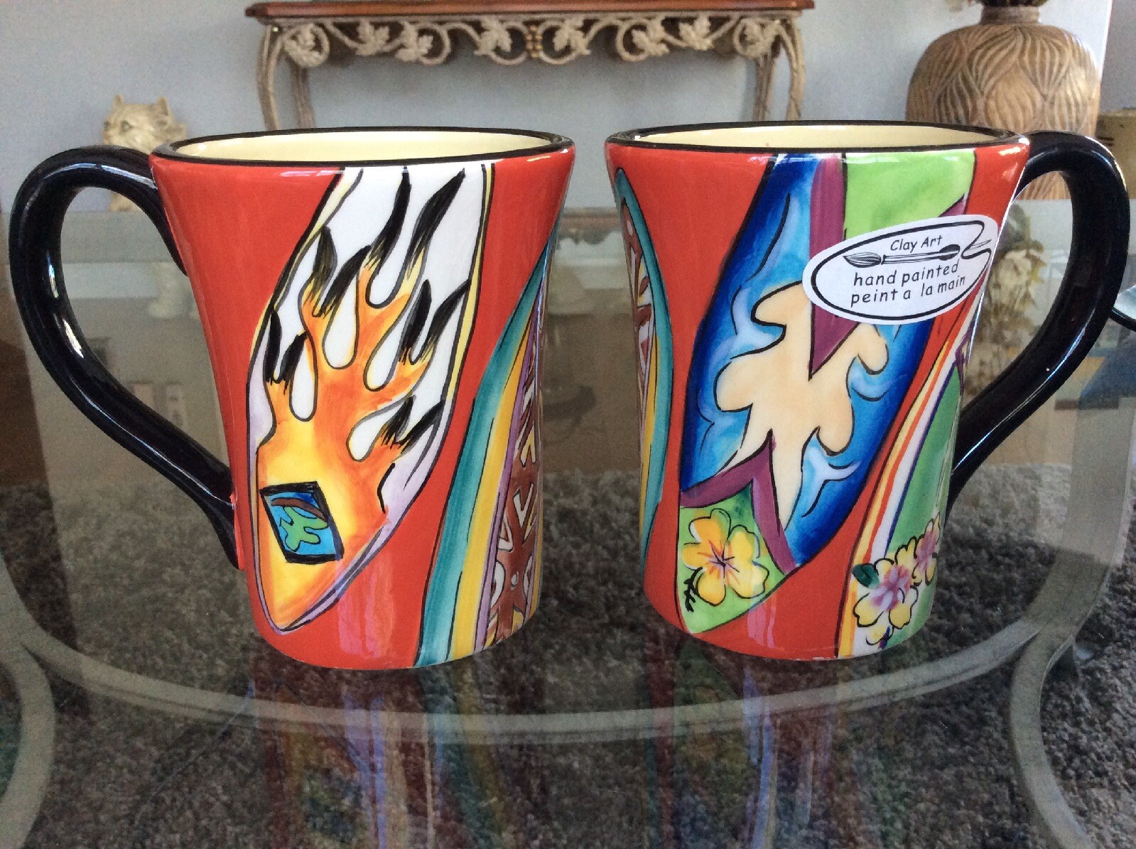 Set 4 Clay Art Surf’s Up Surfboard Design Ceramic Latte Mugs Beach Surf ...