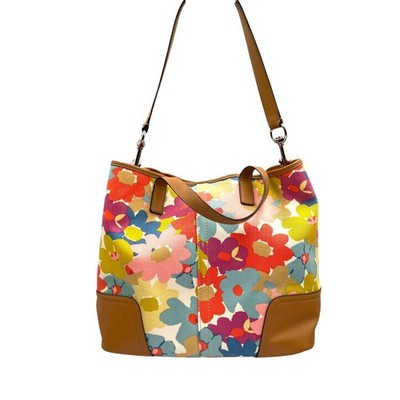 COACH Flower Tote Bag, Multicolor, Shoulder, Canvas Leather, Floral ...