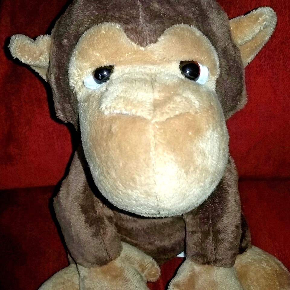 KellyToy MONKEY Brown Tan Velour Soft Fur 12" Sitting Bean Bottom Plush ...