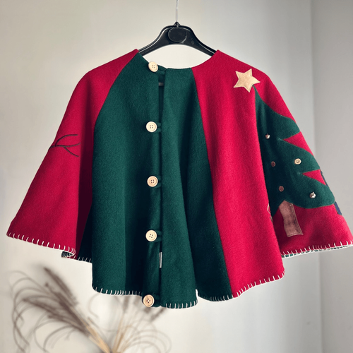 Wool Blend Vintage Christmas Tree Skirt Style Poncho Cape Lined One ...