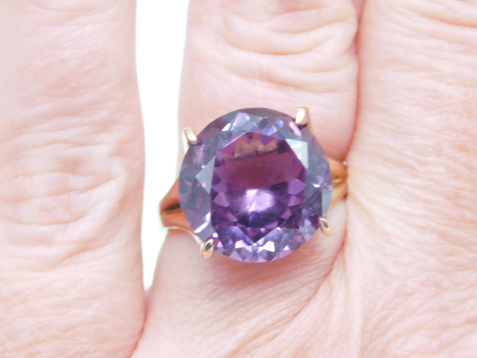 LARGE VINTAGE 14K SOLID YELLOW GOLD ALEXANDRITE STONE 8 CTW RING SIZE 6 ...