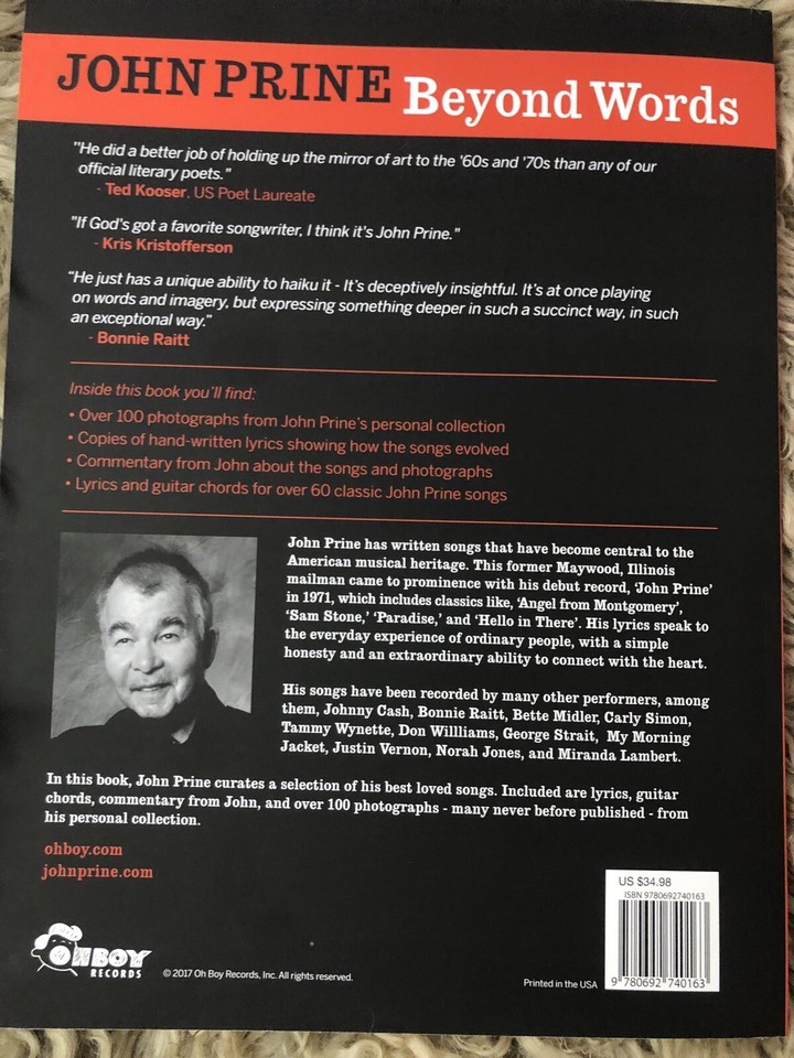 John Prine Beyond Words Songbook And Pictures | eBay