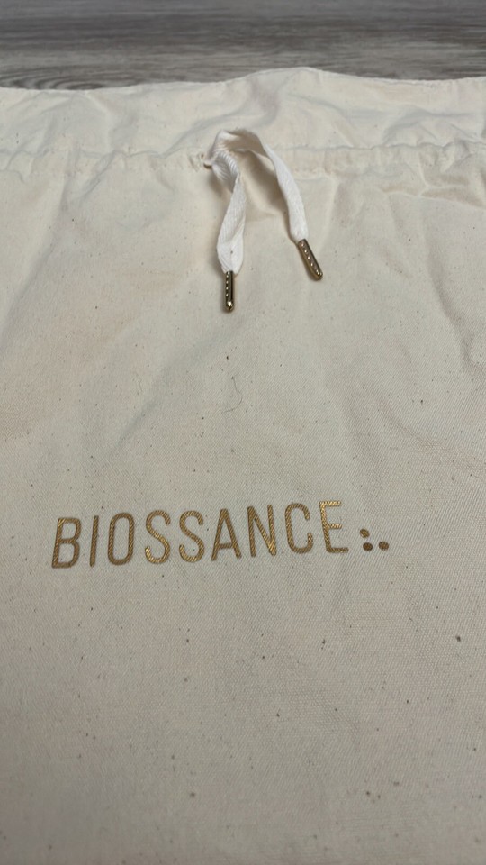 Biossance Cream Logo Drawstring Canvas Tote Makeup / Cosmetic Bag 15" X ...