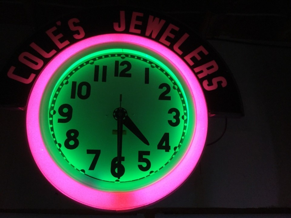 Electric neon clock company Cleveland vintage reproduction angled wall ...