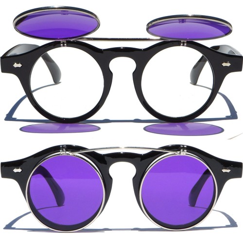 Flip Up Round Steampunk Retro Vintage Style Sunglasses Tinted and Clear ...