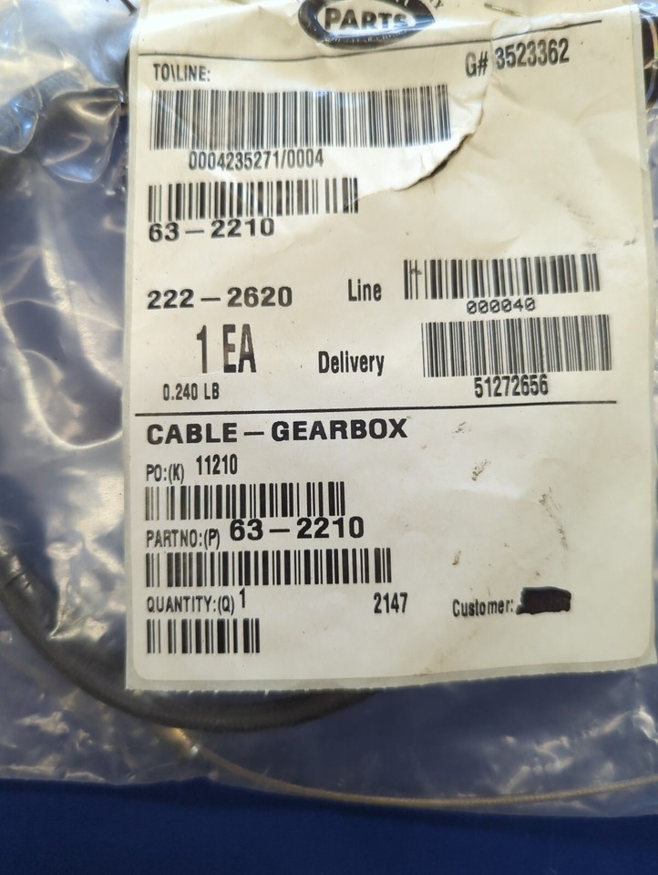 OEM Toro 63-2210 Gearbox Cable Power Shift 624 724 824 924 1028 1132 ...