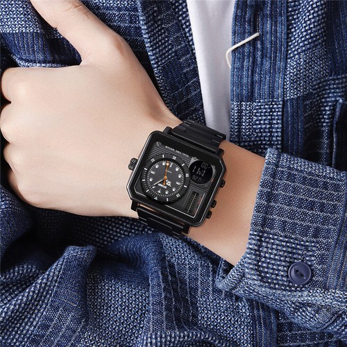SKMEI Men Quartz Watch LED Square Digital Watches Casual Male Steel Wristwatches | eBay