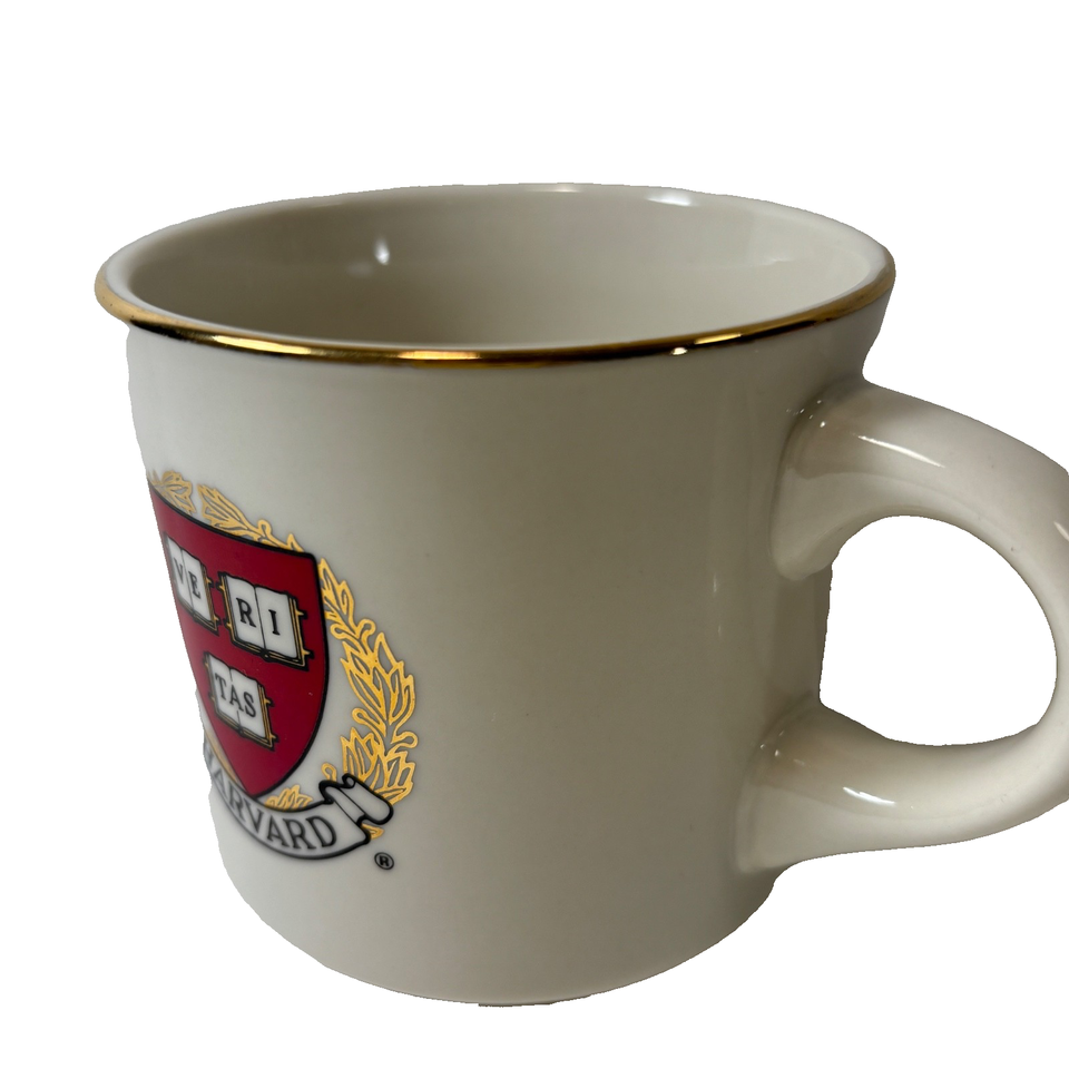 HARVARD UNIVERSITY Red Veritas Shield Logo Gold Rim Coffee Mug approx ...
