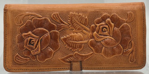 Vintage Western Hand Tooled Rose Sunflower Leather Clutch Bifold Wallet ...