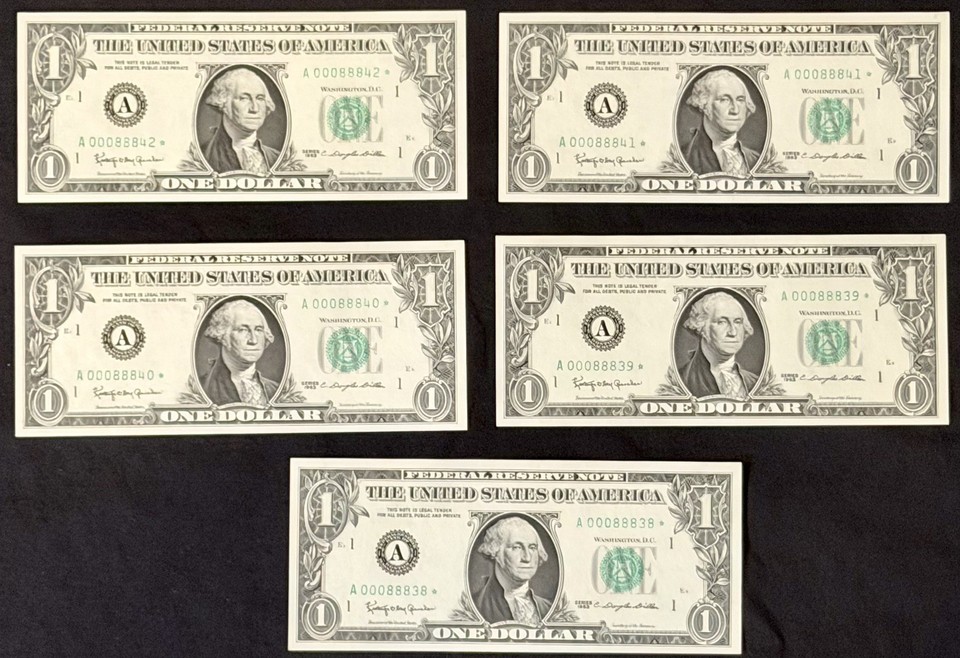 1963 A $1 Federal Reserve *Boston* STAR Bank Notes Lot 5 Sequential ...