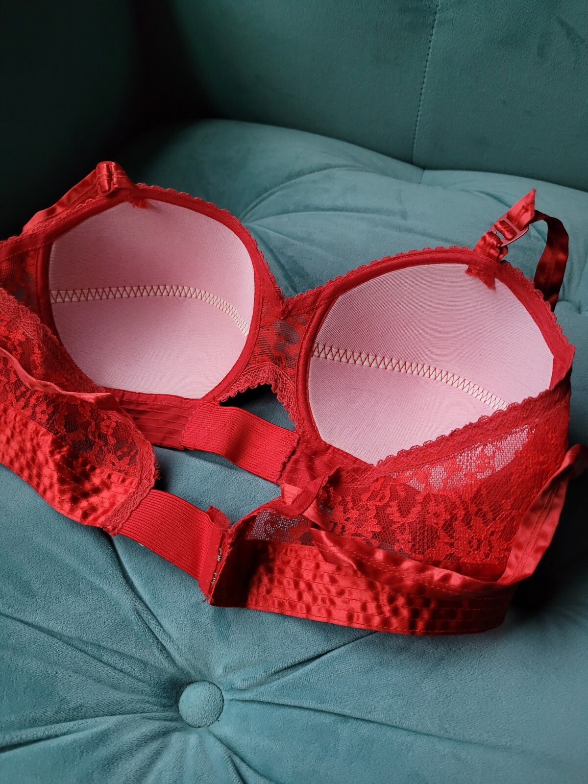 Vintage 1950s 60s Bullet Cone Bra Vixen Red Lace & Sa… - Gem
