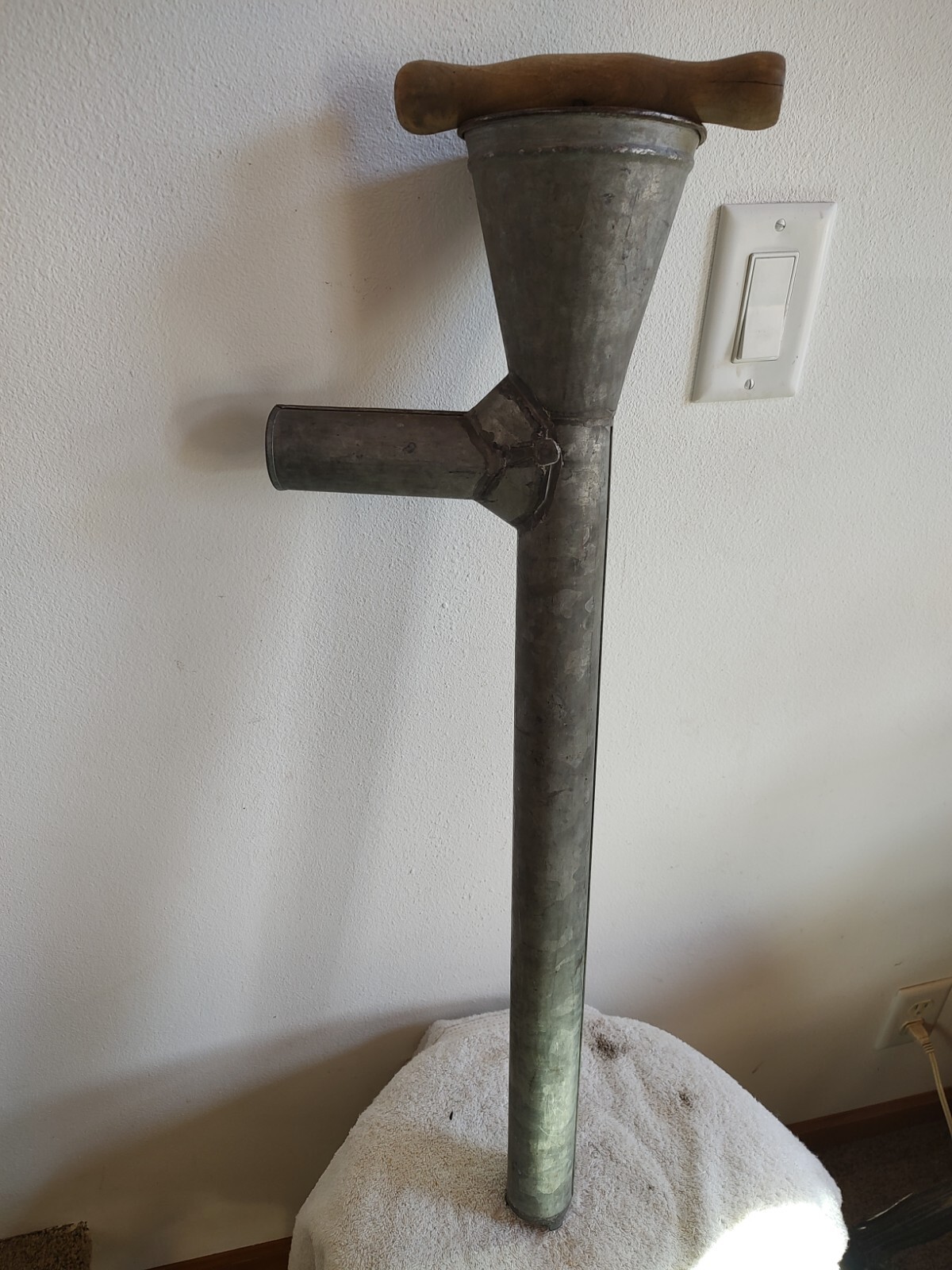 Antique Galvanized Boat Bilge Pump Wood Handle Shaft And Leather ...