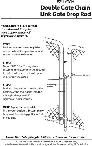 36" Chain Link Drop Rod/PIN Latch for 1-3/8" Frame Double Gate Chain ...