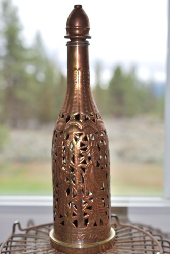 Vintage Artisan Cut Copper Colored Brass Wine Bottle Holder Screw Off ...