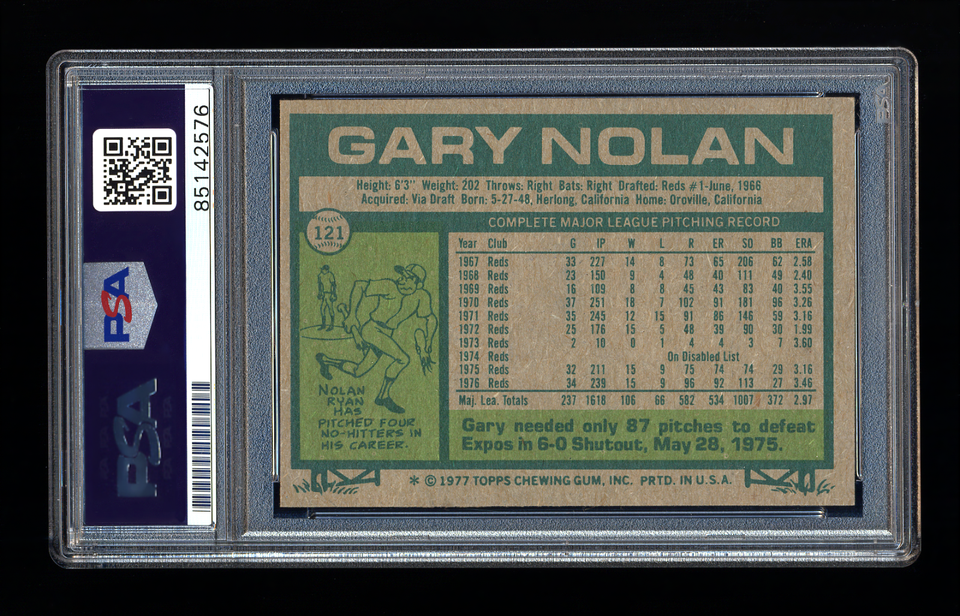 GARY NOLAN SIGNED 1977 TOPPS CARD PSA/DNA AUTOGRAPHED CINCINNATI REDS ...