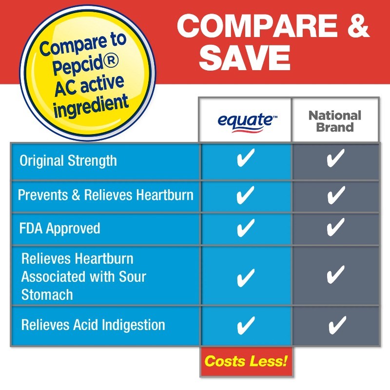 (3 pack) Equate Original Strength Famotidine Tablets, 10 mg, 90 Count ...