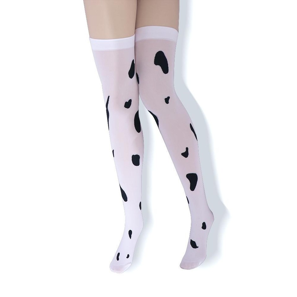 Thigh High Stockings Cow Printed Pantyhose Cow Spots Printed Cosplay ...
