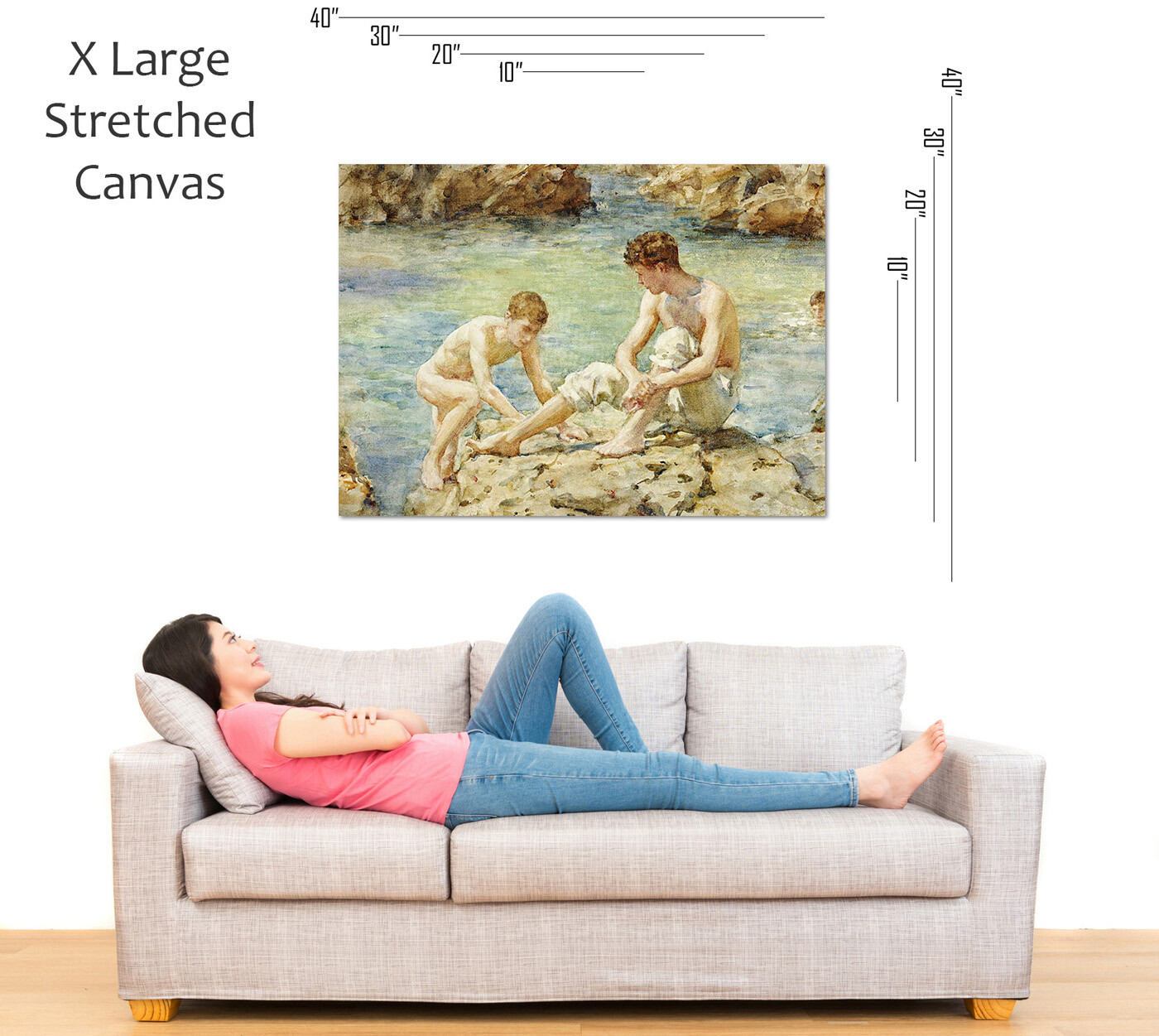 Henry Scott Tuke "Bathers" british summer nature Brown Artwork PAPER or ...