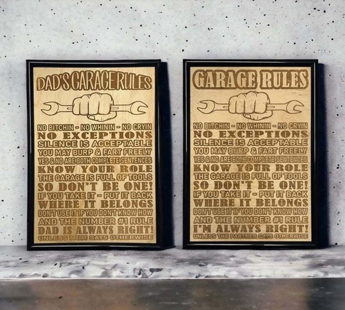 Garage Rules - 'Rustic Charm for His Space' - Wood Engraved Design | eBay