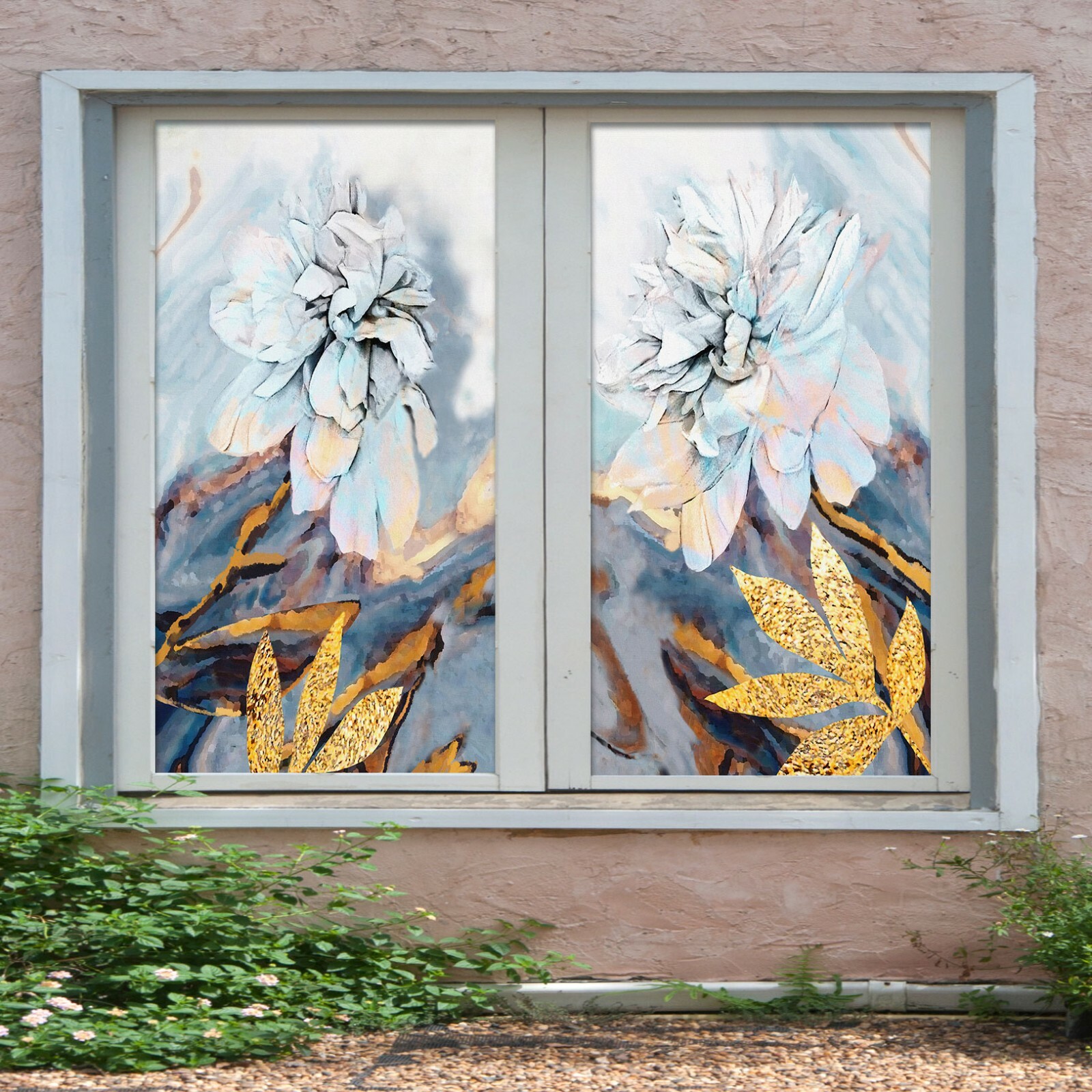 3D Leaf Peony A197 Window Film Print Sticker Cling Stained Glass UV Zoe ...