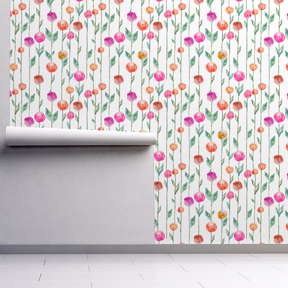 Watercolor Floral Floral Mural Spring Flowers Pattern Self Adhesive ...