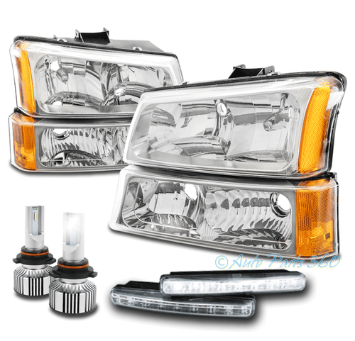 For 03-06 Chevy Silverado Avalanche Chrome/Amber Headlight w/DRL Signal ...