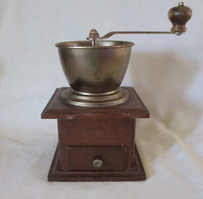 Small Tabletop Wood and Metal Hand Crank Coffee Grinder, Vintage | eBay