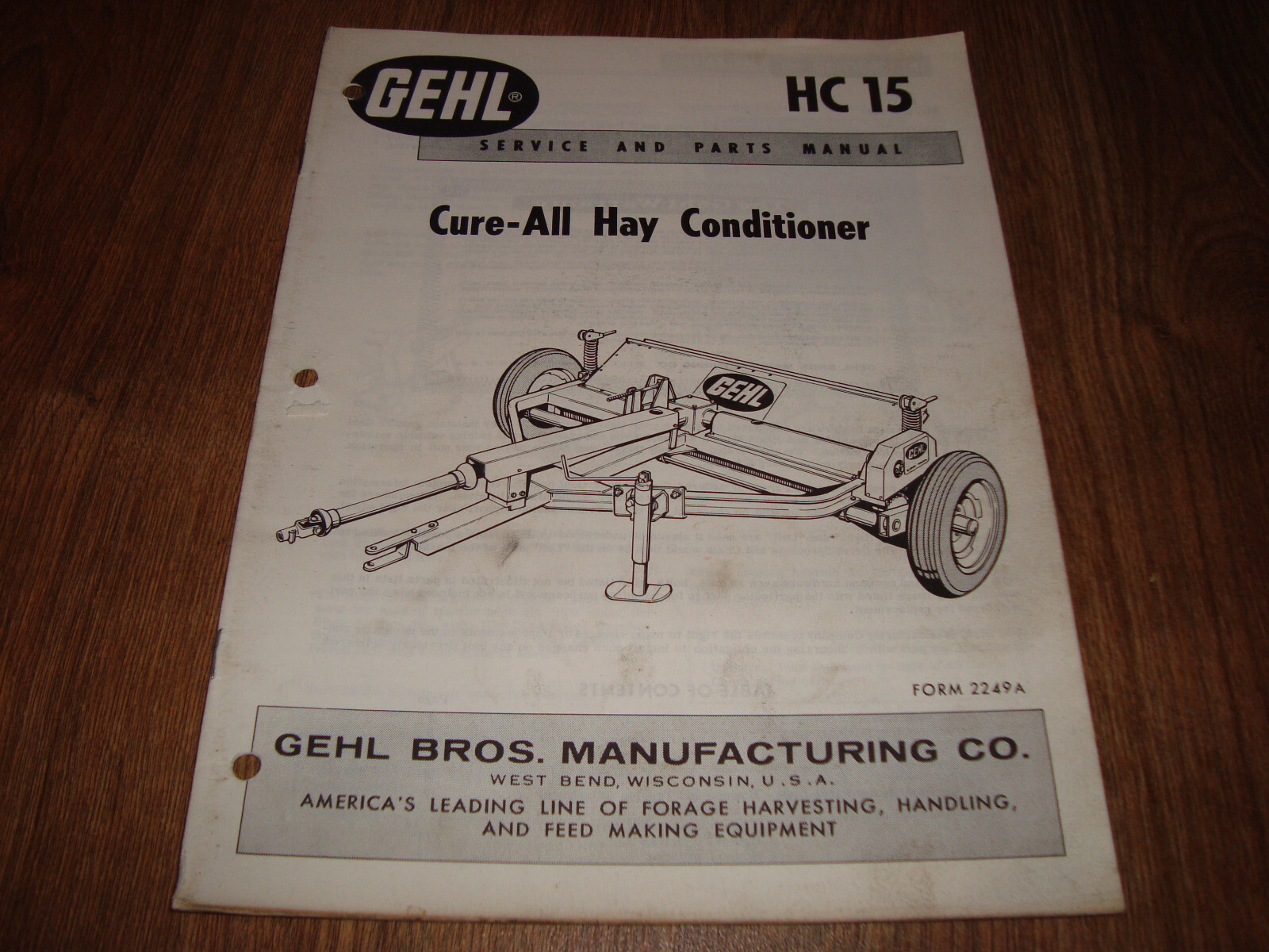 Gehl HC 15 Cure-All Hay Conditioner Service And Parts Manual Form 2249A ...
