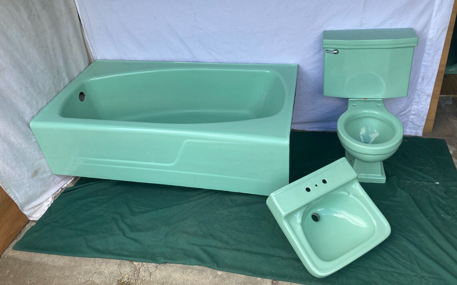 Vtg Mid Century Jadeite Ming Green Bath Set Wall Sink Toilet Bathtub 164-24E | eBay