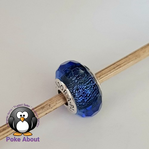 Genuine Pandora Blue Iridescent Shimmer Faceted Murano Glass Charm ...
