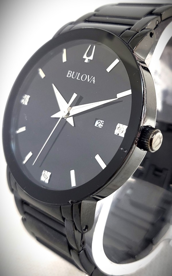 BULOVA $495 MEN'S FUTURO DIAMONDS BLACK ION BLACK DIAL 42MM WATCH ...