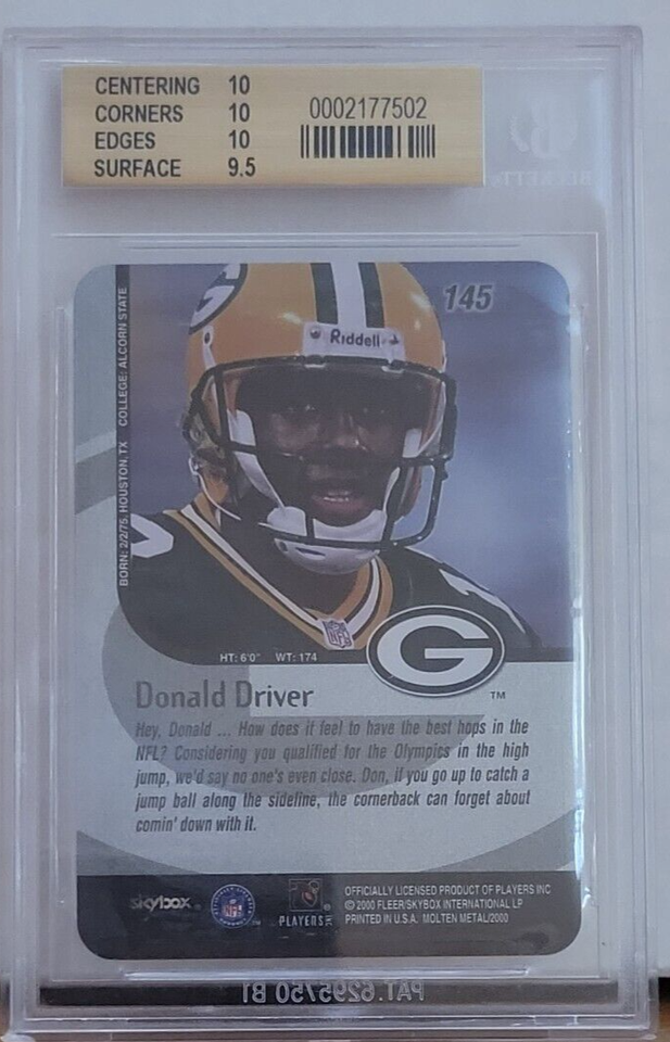 Donald Driver 1999 Skybox Molten Metal Rookie Card (RC) BGS 10 Pristine ...