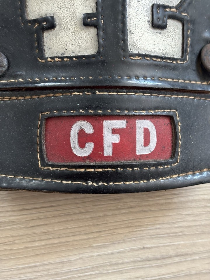 Vintage CFD Engine FD Fire Dept. Leather Helmet Badge Shield Cairns | eBay