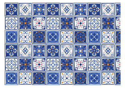 Edible ceramic tiles Cake Wrap Topper vintage blue tiles Cake Image ...