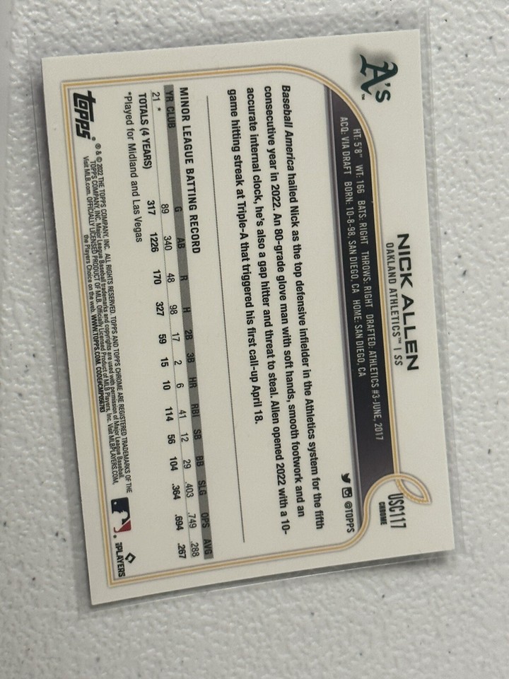 Nick Allen Rookie Card RC Purple Refractor 2022 Topps Chrome Update ...