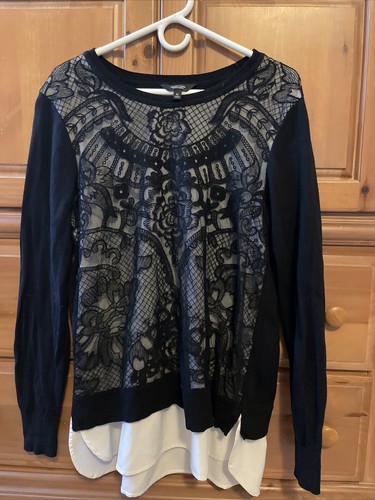 SIMPLY VERA WANG BLACK LACE OVERLAY 2FER SWEATER PULLOVER XL EUC | eBay