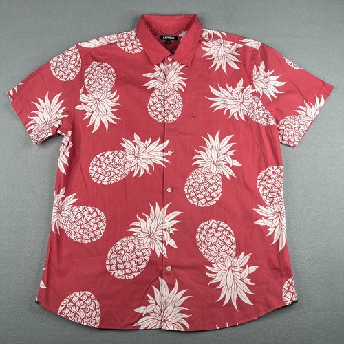 Express Shirt XL Pink Pineapple Print Hawaiian Button Up Short Sleeve ...