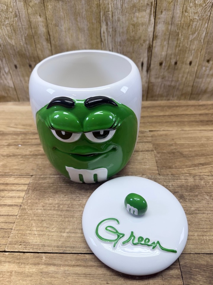Vtg M&Ms Ceramic Cookie Jar W/ Lid Green Lady Candy Canister ...