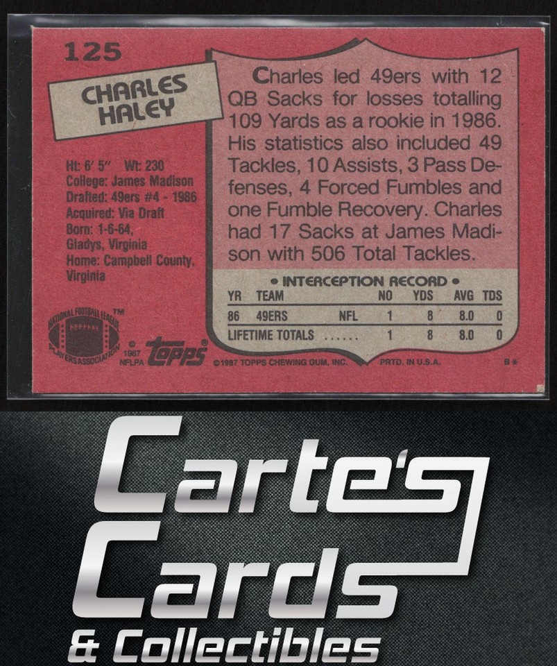 Charles Haley 1987 Topps #125 San Francisco 49ers Rookie | Hall of Fame ...