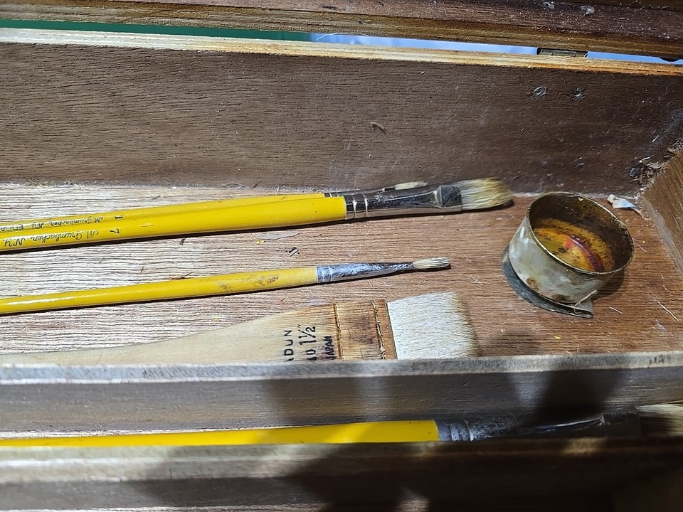 Vintage Wooden Artist Painters Palette Case Travel Box Dovetail ...