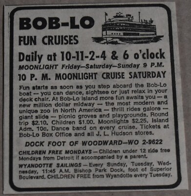 1969 Print Ad Bob-Lo Island Fun Cruises Thrill Rides Wyandotte Woodward ...